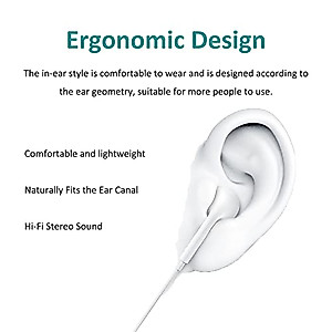 rosyclo 2 Pack Lightning Wired Earbuds Headphones, iPhone in-Ear Stereo Headphones Built-in Microphone Volume Control Earbuds Compatible iPhone 13/12/11/X/8/7/iPad iOS White