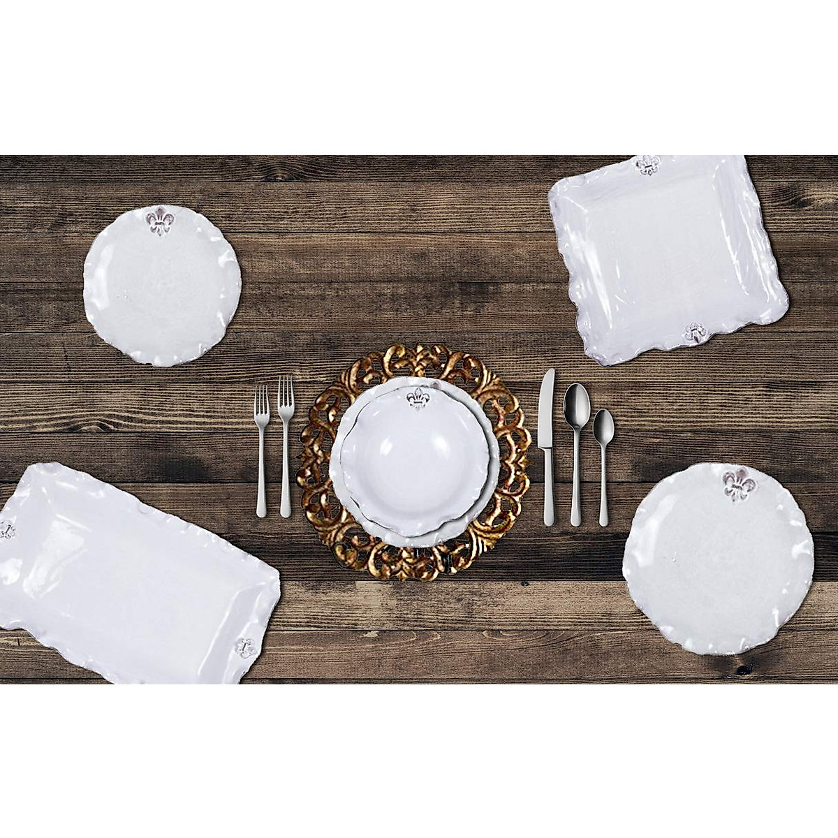 Abigails Fleur De Lis White Rectangular Platter, 11.5"x19"x2.5", Multi