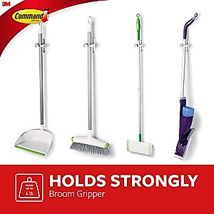 Command Broom and Mop Grippers Wall Hook, Damage Free Hanging Wall Mount Broom and Mop Holder, No Tools Household Cleaning Organizer for Living Spaces, 6 Hangers and 16 Command Strips