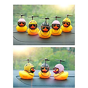 Rubber Duck Toy Car Ornaments Yellow Duck Car Dashboard Decorations with Propeller Helmet (Black＆White)