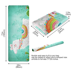 Qilmy Llama Yoga Mat Non-Slip Foldable Sweat Absorbent Travel Yoga Mat with Carrying Bag for Yoga, Pilates, Exercise, Workout, Bikram and Hot Yoga 71 x 26 Inch