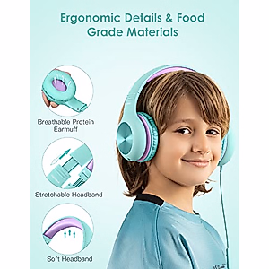 Kids Headphones with Microphone, Over-Ear Headphones for Kids with Sharing Function, 85dB/94dB Safe Volume Limit, HD Sound, Headset for On-line Study, School, Travel, Headphone for Children [Green]