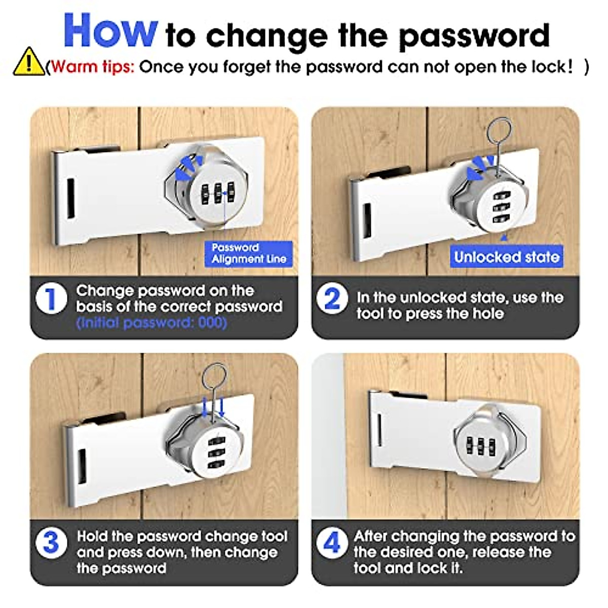 Mechanical Password Rotary Hasp Locks, Door Security Slide Latch Lock for Small Doors, Cabinets, Barn Door, Bathroom, Outdoor, Garage, Garden (2 Packs Silver)