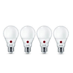 Philips LED Frosted Dusk-To-Dawn Flicker-Free A19 Light Bulb, Non-Dimmable, 800 Lumen, Soft White Light (2700K), 8.8W=60W, E26 Base, Title 20 Certified, 4-Pack