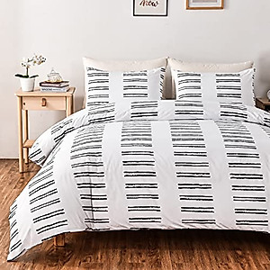 GETIANN Soft Bedding Duvet Cover Set Queen White Striped Comforter Cover Set Full 90"x90"(1 Comforter Cover and 2 Pillow Shams) Hotel Quality (Road, Full/Queen)