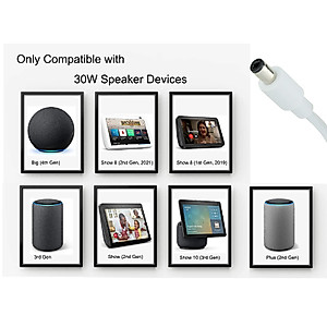 LEFXMOPHY C7H6N3 Power Cord Replacement for Show 8 18V 1.67A 30W Adapter, l4s3re 4th / 3rd Gen, Show 10 (3rd Gen), Plus 2nd Gen, Show 2nd Gen K3V1N9 Charger UL White Pluger with 5ft Cable