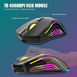 RedThunder K20 Wireless Keyboard and Mouse Combo, Full Size Anti-Ghosting Keyboard with Multimedia Keys + 7D 4800DPI Optical Mice, Rechargeable RGB Gaming/Office Set for PC Laptop Mac Xbox (Black)