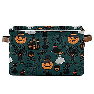 senya Large Foldable Storage Basket with Handles, Halloween Pumpkin Ghost Fabric Collapsible Storage Bins Organizer Bag for Baby Storage Toy Storage 15 x 11 x 9.5 inch
