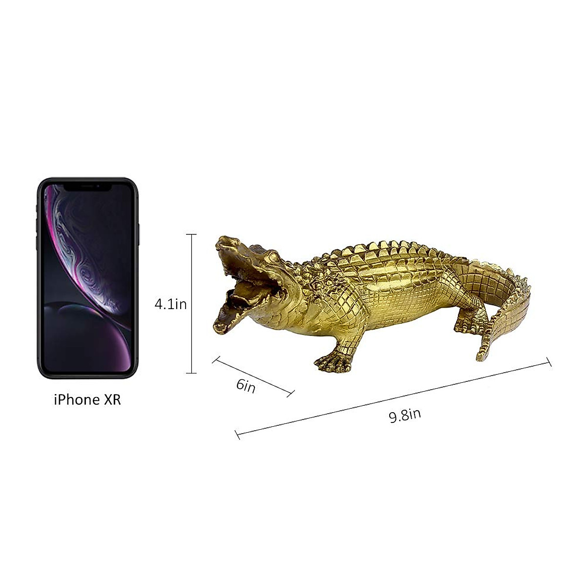 BRASSTAR Brass Crocodile Statue 9.8”(H) Egyptian Oriental Sculpture Home Garden Ornament Handcraft Alligator Gift Collection PTZY013