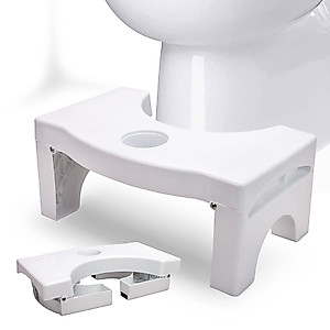 Foldable Toilet Potty Stool for Adults, 7" Heavy Duty Plastic Portable Squatting Poop Foot Stool with Freshener Space, Bathroom Non-Slip Toilet Assistance Step Stool - Gifts for Kids Seniors