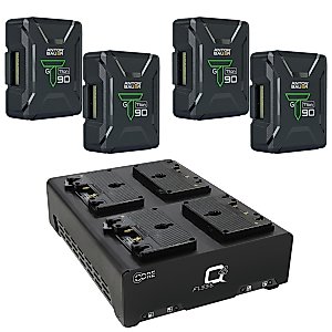 4x Titon 90 14.4V 92Wh Gold Mount Lithium-Ion Batteries, Bundle with Anton Bauer LP4 Quad Battery Charger