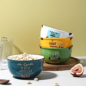 LIFVER Soup Bowls, 24 Ounce Porcelain Cereal Bowls, Retro Style Bowl Set for Desserts, Side Salad, Oatmeal Pasta Rice, Sturdy and Deep, No Stain, Steam Dishwasher & Microwave Safe, Set of 4