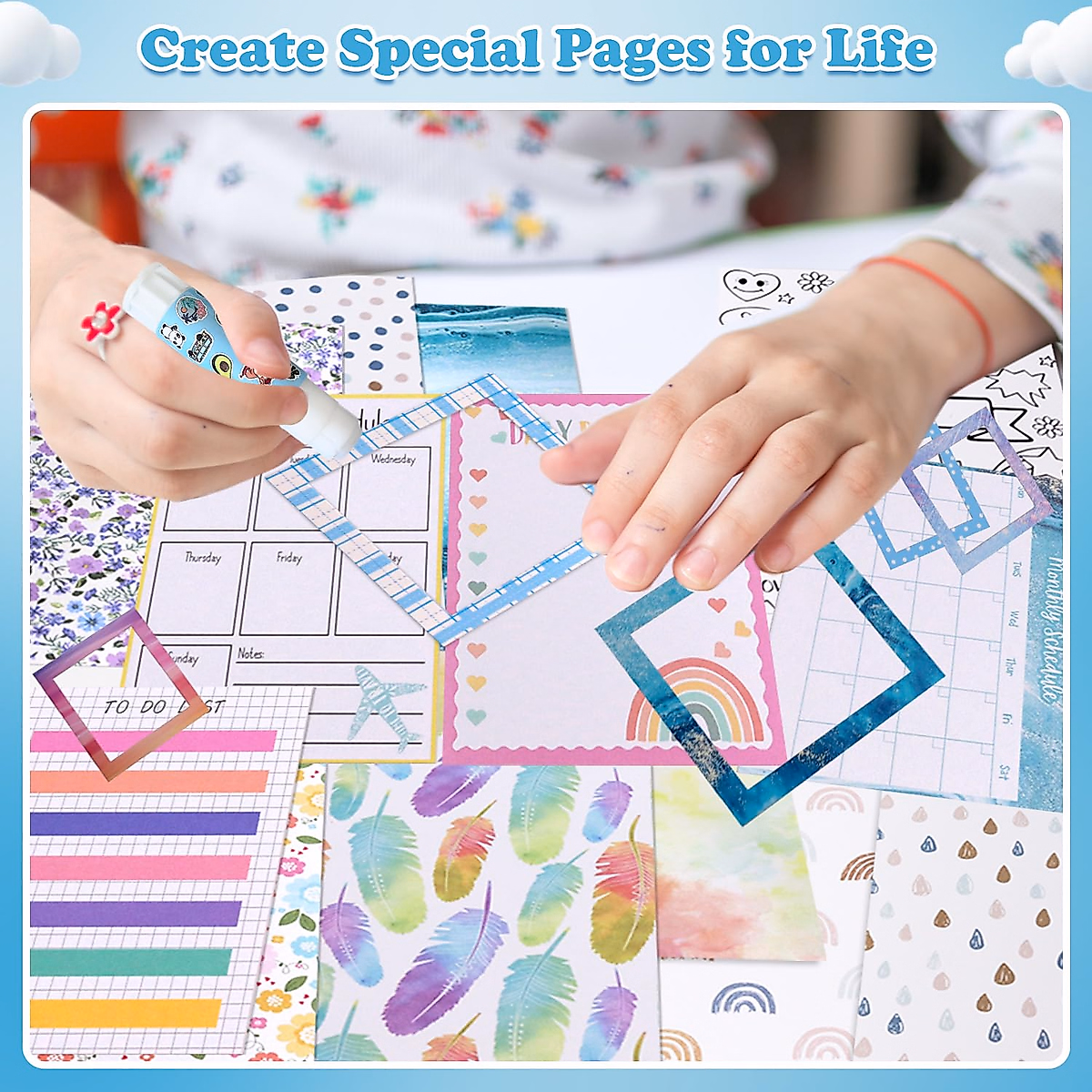 Kidsord DIY Journal Set for Teen Girl Gifts, 100PCS+ Personalized Diary Stuff Birthday Gift Ideas, Kids Scrapbook Kit, Girls Gifts Age 8 9 10 11 12 13 Years Old and Up (Sea Waves Set)