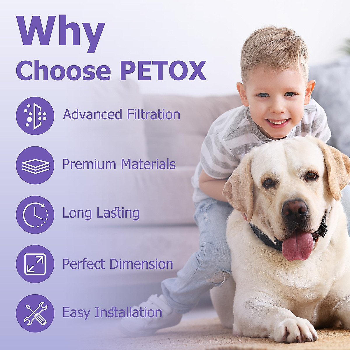 FLT4850PT HEPA Filter B Replacement Compatible with AC4825 AC4300 AC4800 AC4900 AC4850, 4 True HEPA Filters & 8 Activated Carbon Pre-Filters, Pet Pure Version, Purple