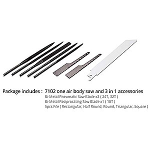 Berkling Tools 7102 Compact Low Vibration Air Saw/Air File with 8 pcs Blade Kit (3 Bi-Metal Saw Blades 18T 24T 32T and 5 Files) Multi-function Pneumatic Reciprocating Body Saw Air Powered Mini Tool