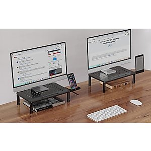 Zimilar 2 Pack Monitor Stand Riser, 3 Height Adjustable Monitor Stand with Unique Star Mesh for Computer + Dual Monitor Stand Riser, Monitor Stand with Adjustable Length and Angle, Wood Monitor riser