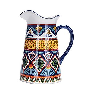 Bico Havana Ceramic 2.5 Quarts Pitcher with Handle, Decorative Vase for Flower Arrangements, Dishwasher Safe