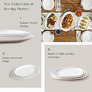 DOWAN Large Serving Platter, 16"/14"/12" Turkey Platters for Entertaining Thanksgivng Party, White Oval Plates Set of 3, Porcelain Serving Dishes for Serving Food, Housewarming Gifts