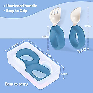 HIWOOD Baby Self Feeding Training Spoon and Fork Set with Travel Case, BPA-Free Cute Circle Toddler Training Utensils, Silicone/ABS Great Tableware Set Spoons Fork for Kids(Blue)