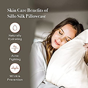 Sillo Silk Pillowcases for Hair and Skin – Anti Acne Pillow Case, Acne Pillowcase, Real Silk Pillowcase, Mulberry Silk Pillowcase Set of 2 with Wash Bag (Queen, Ivory White)