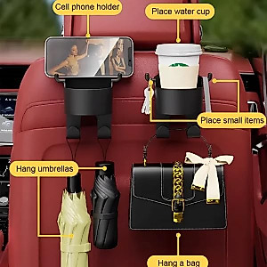 Bcctvt Multifunctional Hook for Car Seat Back, Multifunction Car Phone Holder with Hook Car Back Hanging Mount Cup Storage (2 Pcs)