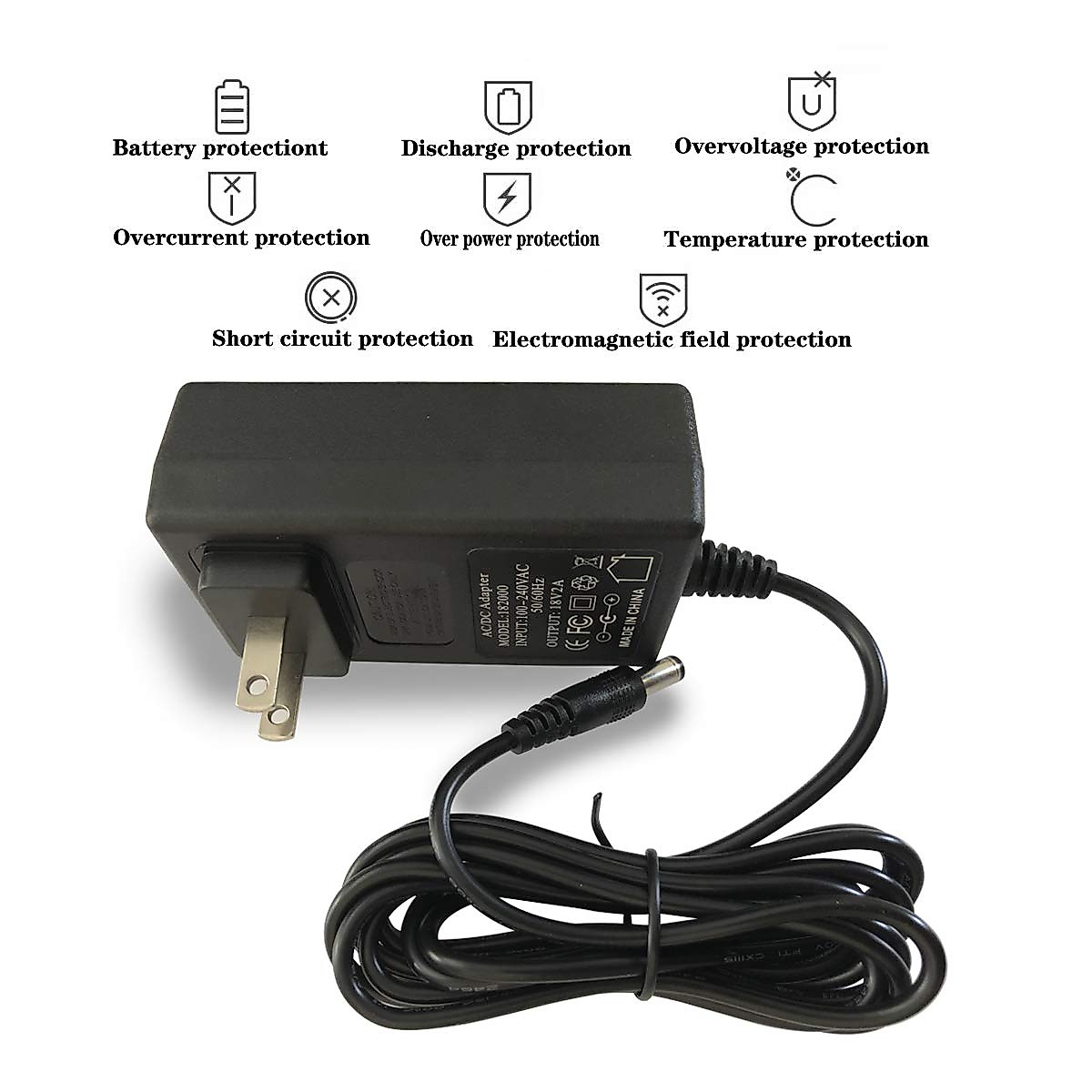 18V 2A 36W AC/DC Power Supply Adapter, Wall, Center Positive DC Plug 5.5x2.1mm 5.5mmx2.5mm Compatible for 18 Volt 1A 1.1A 1.2A 1.3A 1.4A 1.5A 1.6A 1.7A 1.8A 1.9A 2A 1000mA~2000mA Equipment (6 ft)