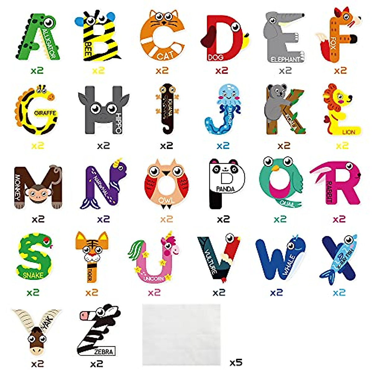 BeYumi 52Pcs Animal Alphabet Cutouts ABC Letters Learning Cards Educational Materials Home Preschool Classroom Decoration Bulletin Board Displays Wall Decals Stickers for Toddler Kids