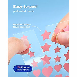 LitBear Acne Patch Pimple Patch, Pink Heart & Star Shaped Acne Absorbing Cover Patch, Hydrocolloid Acne Patches For Face Zit Patch Acne Dots, Tea Tree Oil + Centella (108 Count (Pack of 1))