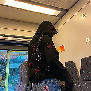 ZUNZOOM Women's Y2K Zip Up Hoodies Gothic Vintage Graphic Print Sweatshirt Oversized Long Sleeve Casual Jackets Streetwear (Black Red Spider, M)