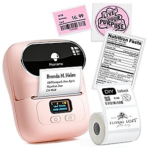 Phomemo Label Printer - M110 Thermal Label Printer, Upgraded Bluetooth Portable Label Maker for Product, Address, Small Business, Sticker, Home, DIY for Phone/Tablet/PC/Mac, with 100 Labels, Baby Pink