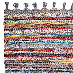 100% Cotton Rag Rug 24x36 - Multicolor Chindi Rug - Hand Woven & Reversible for Living Room Kitchen Entryway Rug -Multi Color