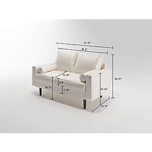 Container Furniture Direct Womble Mid Century Modern Couch with Bolster Pillows, PU Leather Upholstered Tufted Seat, Versatile Retro Design for Comfortable Living Spaces, Loveseat, Coffee Brown