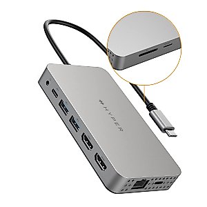 HyperDrive M1 M2 MacBook Pro USB C Hub - 10-in-1 USB Hub Dual 4K HDMI, Ethernet, USB-A, USB C Adapter