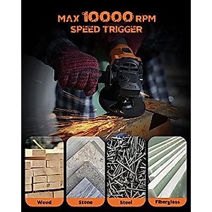 Heywork 21V Cordless Grinder Kit,4" Blade,10000 RPM Brushless Motor Cordless Angle Grinder,4Ah Lithium Ion Battery Grinder & Quick- Charger,2-Position Handle,Cutting and Grinding Wheels