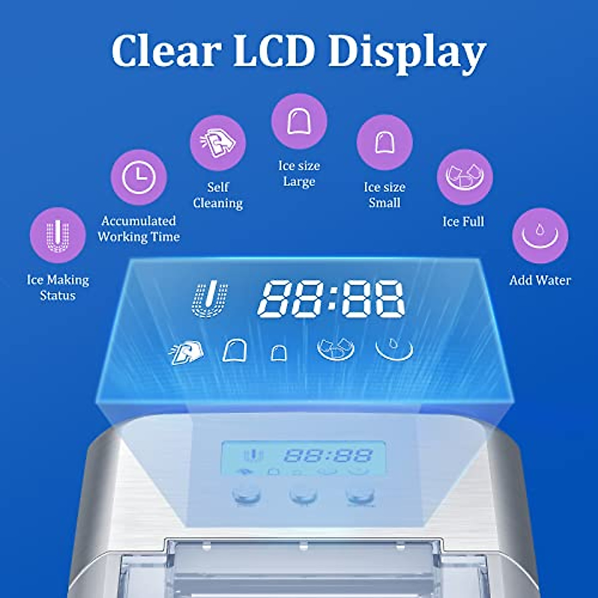 Ice Maker Countertop Machine, 9 Bullet Ice Cubes Ready in 6 Mins, 22lbs Ice Cubes in 24H, Self-Cleaning, LCD Display, 2.1L Electric Stainless Steel Ice Maker with Ice Scoop, Basket