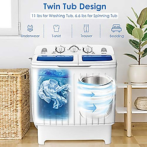 RELAX4LIFE Portable Washing Machine Compact Twin Tub 17.6 lbs with Wash (11 lbs) and Spin (6.6 lbs) Cycle, Time Control and Drain Hose, Mini Laundry Washer for Camping, Apartments, Dorm and RV Washer