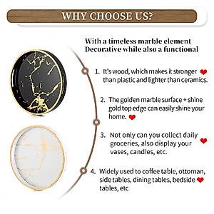 Hanobe Round Decorative Coffee Tray: Marble Pattern Serving Circle Tray with Handles Coffee Table Trays for Living Room Bar Drink Party Home Kitchen, White