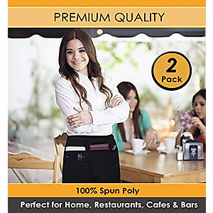 Brtex Server Aprons with 5 Pockets (2 Pack) – Commercial Grade Black Waist Aprons for Women Men – Restaurants Cafes Bars Home & Kitchen Apron 24x12 Fits Every Waist