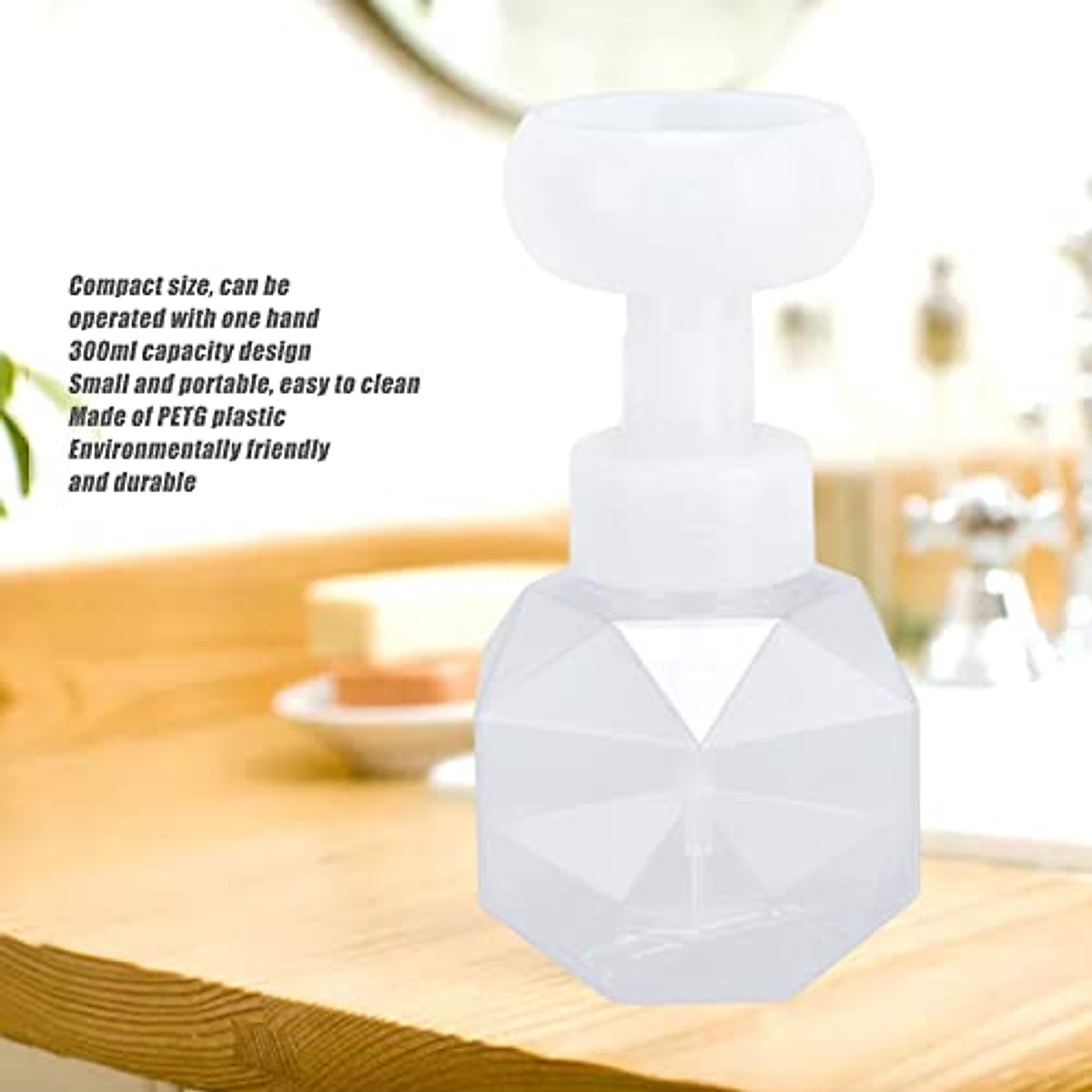 Natudeco Foaming Hand Soap Dispenser Liquid Soap Bottle PETG Flower Shape Portable Foaming Bottle for Cleaning Travel Foam Pump Bottle 300ml (Transparent)
