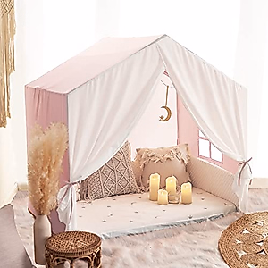 Large Kids Tent, Kids Playhouse with Banner,Light and Padded Mat, Tent for Kids Reading Nook, Play Tent, Easy to Assemble and Wash, Indoor and Outdoor, Pink Boho Adult Tent, 52x35x51,Pink