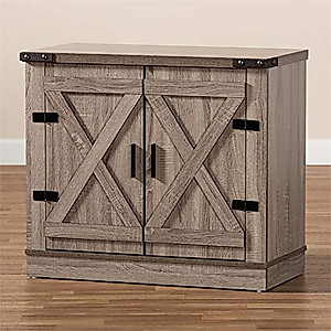 BOWERY HILL Farmhouse Brown Finished Wood 2-Door Shoe Storage Cabinet