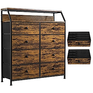 REAHOME 8 Drawer Dresser for Bedroom with Shelves Large Storage Organizer Unit for Closet Living Room Entryway Office Sturdy Steel Frame Wooden Top with Two Additional Drawer Organizers(Rustic)TXK8R2