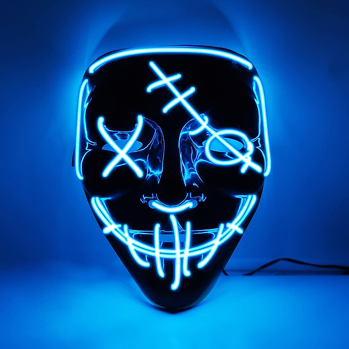 Halloween LED Mask Light Up Mask Glow in The Dark Cosplay EL Wire Halloween Festival Party Supplies for Adults (blue)