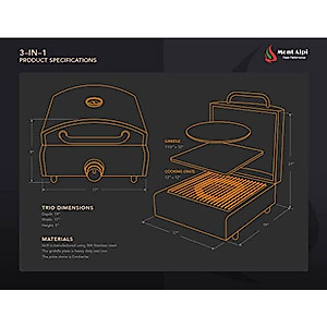 Mont Alpi MA-3N1 Multi-Fuel 12000 BTU Stainless Steel 3 in 1 Indoor Outdoor Table Top Countertop Portable Kitchen Gas Barbecue Grill Griddle & Pizza Oven + Pizza Stone & Cast Iron Skillet