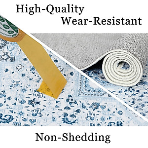 RUGSREAL Bohemian Floral Medallion Area Rug 5x7 Oriental Blue Large Bedroom Rug, Soft Non-Slip Washable Dining Room Mat Indoor Nursery Floor Carpet for Guest Room Entryway, 5x7 Blue