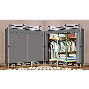 YOUUD Portable Closet 65 Inches Potable Wardrobe Clothes Closet, Colored Rods and Grey Cover Storage Organizer, Quick and Easy to Assemble, Extra Sturdy, Strong and Durable