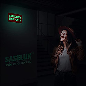 Emergency Exit Only Signs - Red photoluminescent Exit Signs Aluminum For Ultimate UV - Pre-drilled Holes Glow In The Dark Sign - 12 x 7 Inches With Easy Mounting (2 Pack)