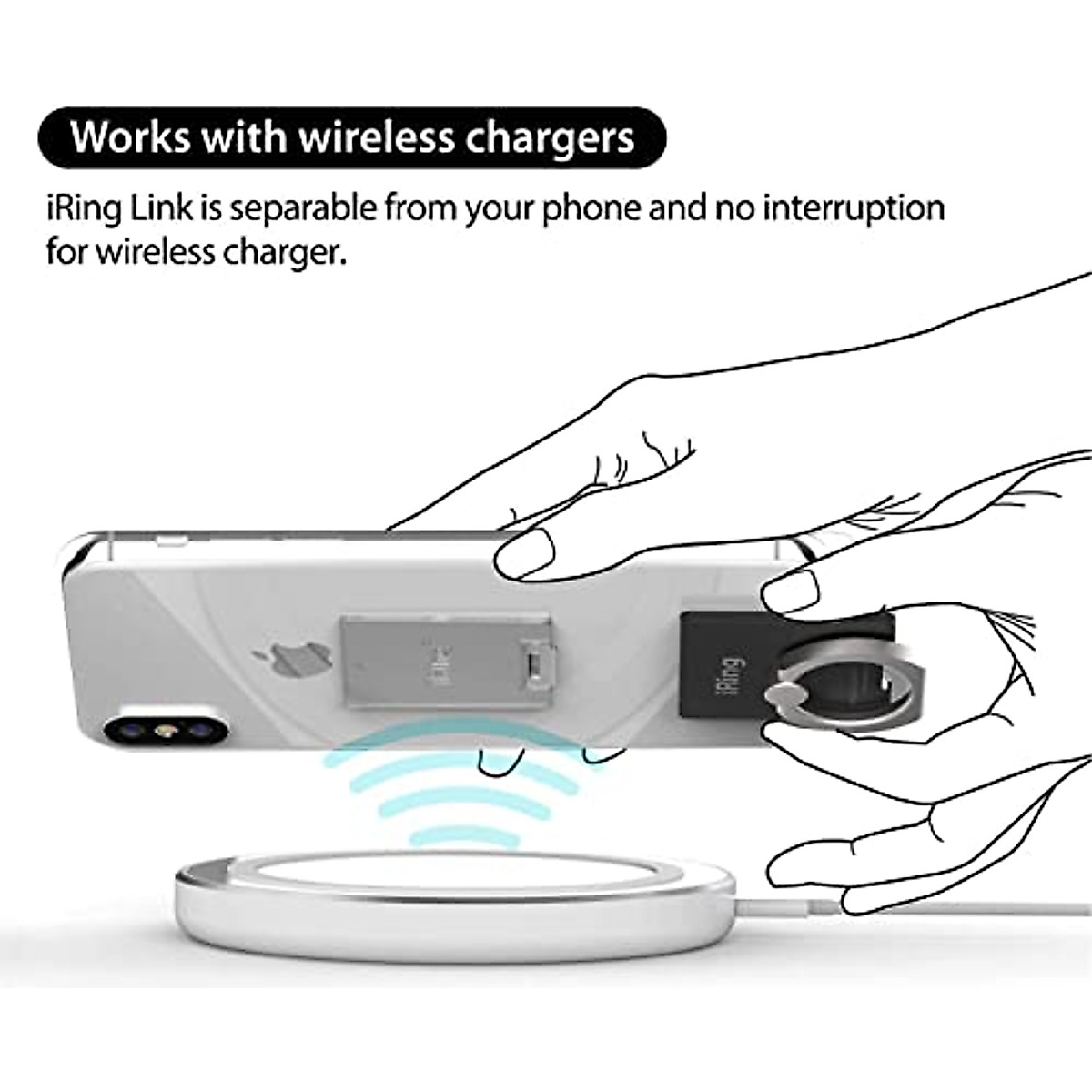 iRing Link, Made in Korea, Wireless Charging Friendly Phone Holder - Cell Phone Ring Grip Finger Holder and Stand Compatible with iPhone, Galaxy, and Other Smartphones(Matt Black)