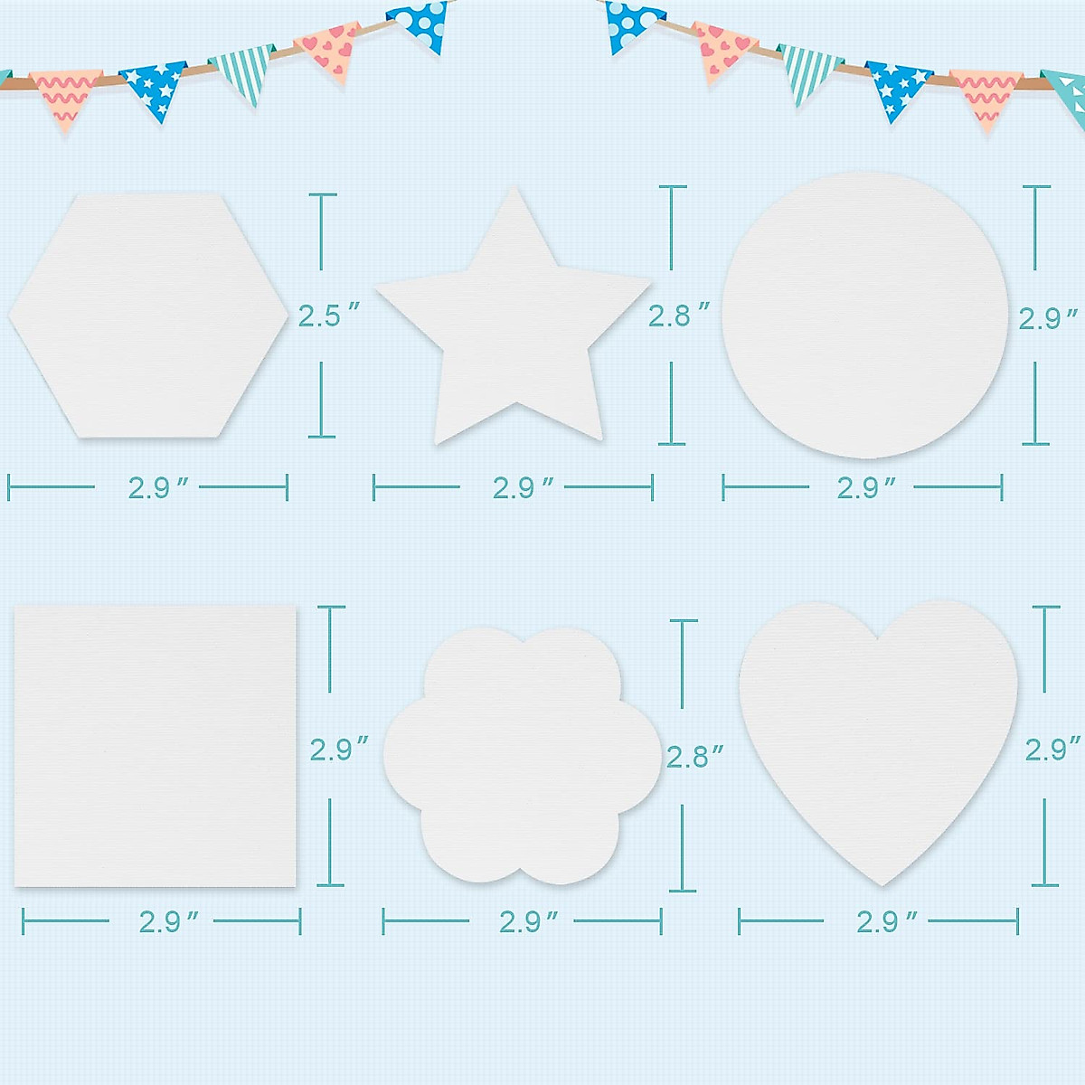 AUREUO Magnetic Mini Canvas Boards for Painting - 3 Inch 12 Pack Square, Hexagon, Circle, Star, Heart & Flower Shape DIY Craft Art Gift, Tiny Painting Canvas Panel for Acrylic Paint & Markers