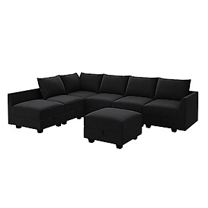 HONBAY Modular Sectional Sofa with Storage Ottoman Velvet Modular Couch with Reversible Chaise L Shape Sectional Couches for Living Room,Black